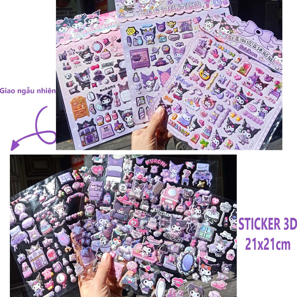 Sticker hoạt hình in nổi 3D miếng dán sticker cho bé hình dán gấu dâu ...