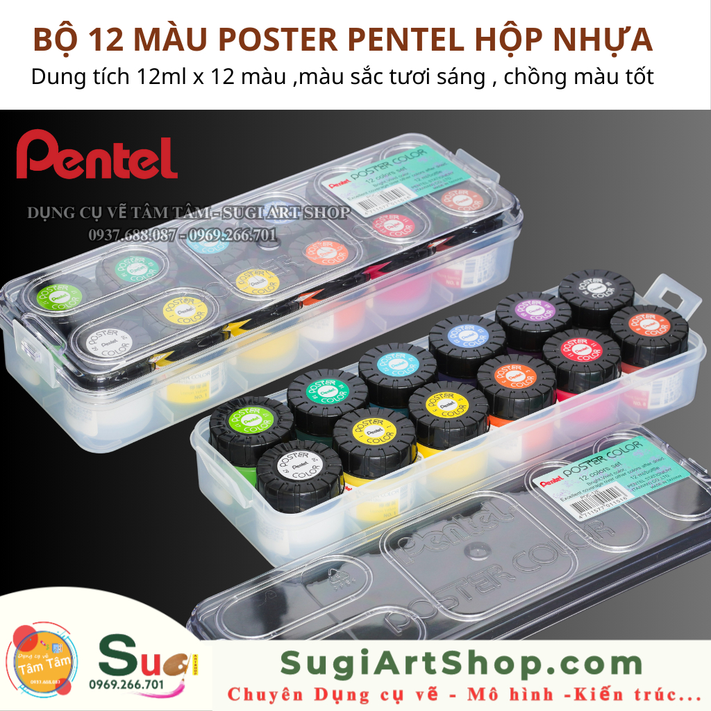 [ TÂM TÂM ] Bộ 12 Màu Poster Pentel POC-12E Dạng Hộp Nhựa 12ML | Shopee ...
