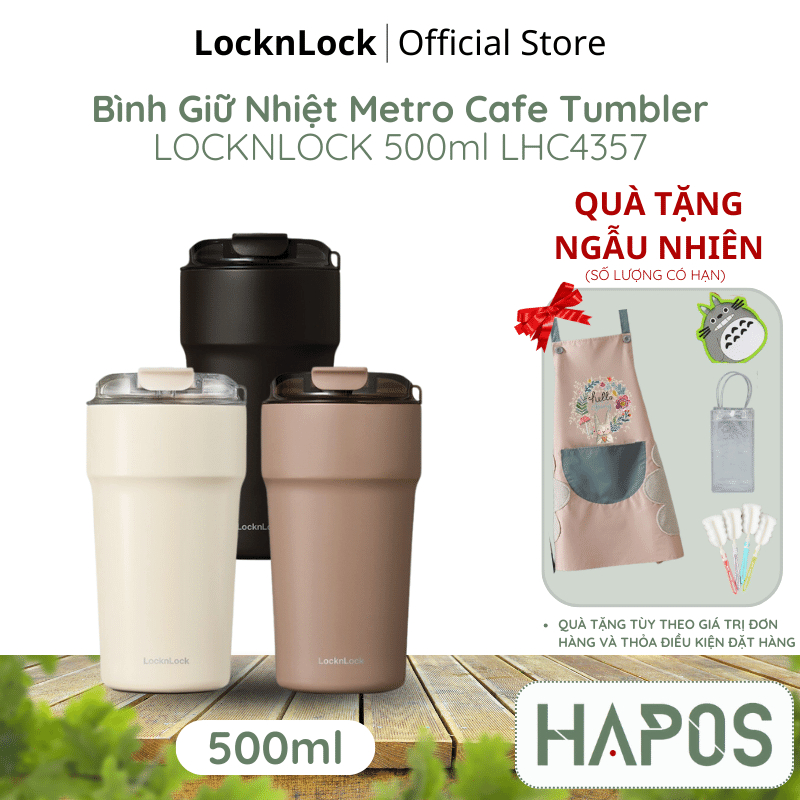 Bình giữ nhiệt LocknLock 500ml phủ sứ, Hàng chính hãng, nắp lật dễ sử ...