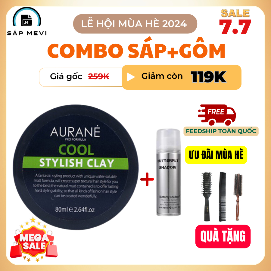 Sáp vuốt tóc nam Aurane Cool Clay 80g cao cấp giữ nếp 10H, uốn nếp, tạo ...
