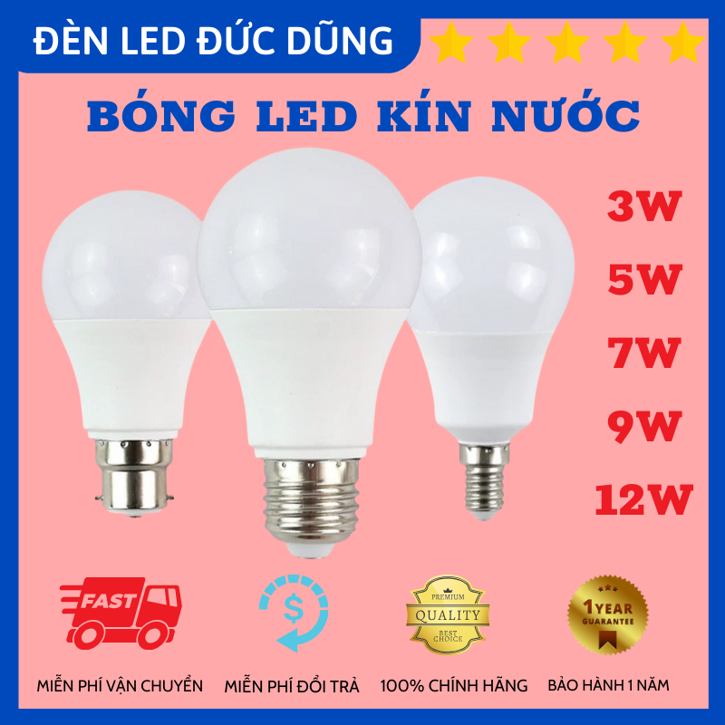 Bóng Đèn Led Tròn Kín Nước 3W 5W 7W 9W 12W Ánh Sáng Trắng + Vàng - Siêu Sáng, Siêu Tiết Kiệm ...