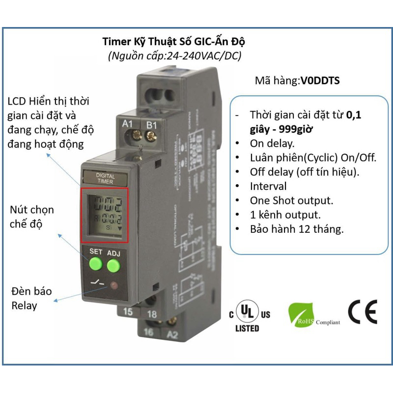 Timer đa năng kỹ thuật số 24-240VAC/DC V0DDTS | Shopee Việt Nam