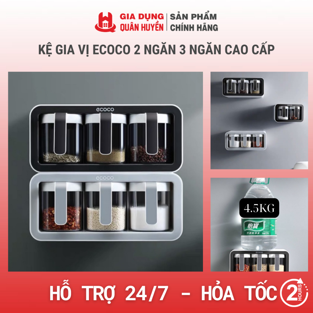 Kệ gia vị kèm thìa Ecoco 2 ngăn và 3 ngăn cao cấp không khoan tường mẫu mới 2021 | Shopee Việt Nam