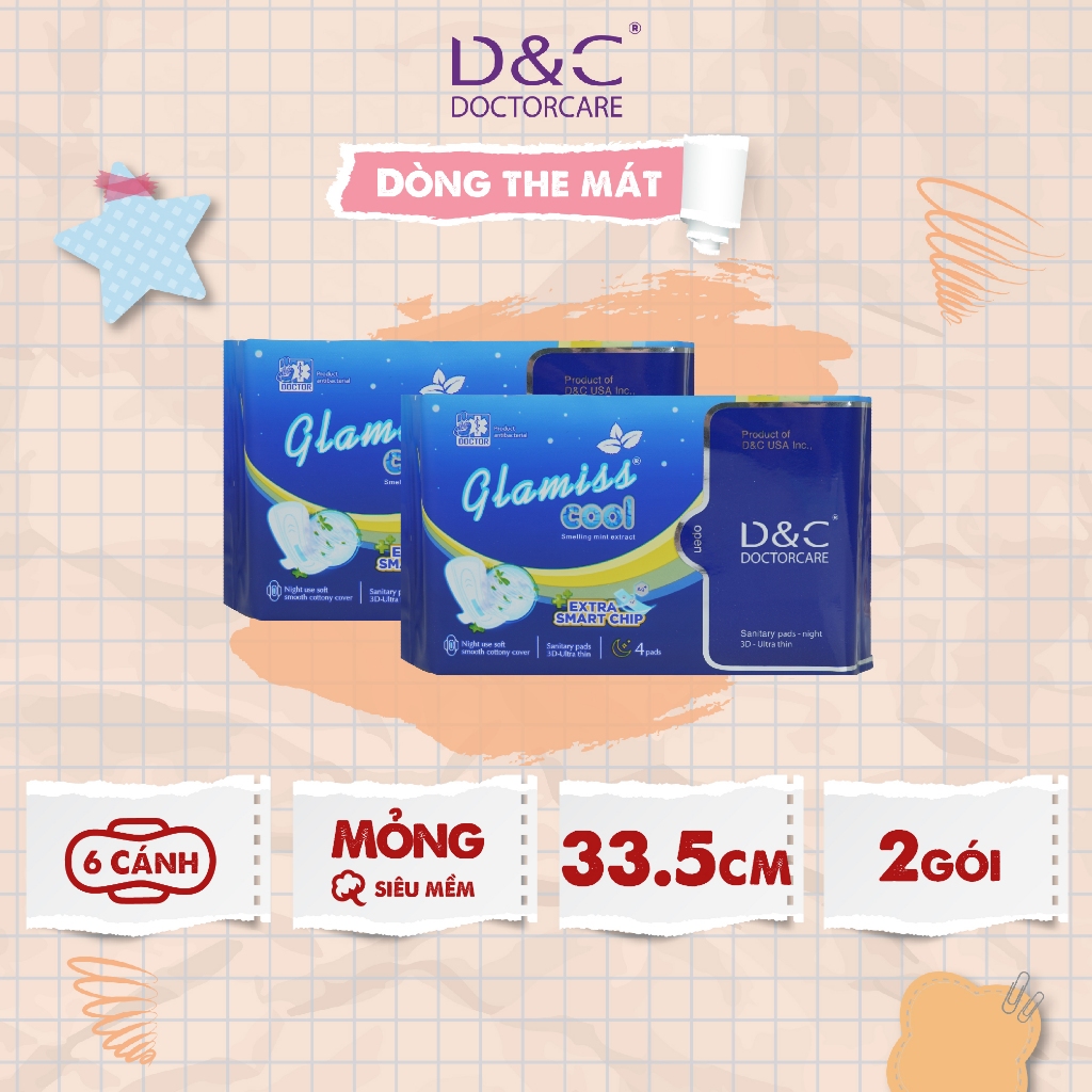 Combo 2 gói Băng vệ sinh thảo dược Glamiss Cool Extra ban đêm 33,5 cm ...