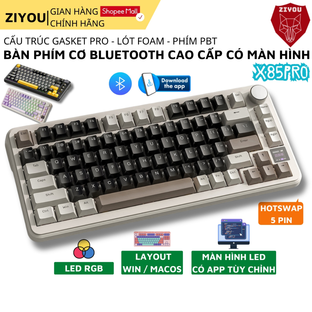 Bàn Phím Cơ Không Dây Bluetooth Ziyou Attack Shark X85PRO LED RGB Có Màn Hình | Shopee Việt Nam