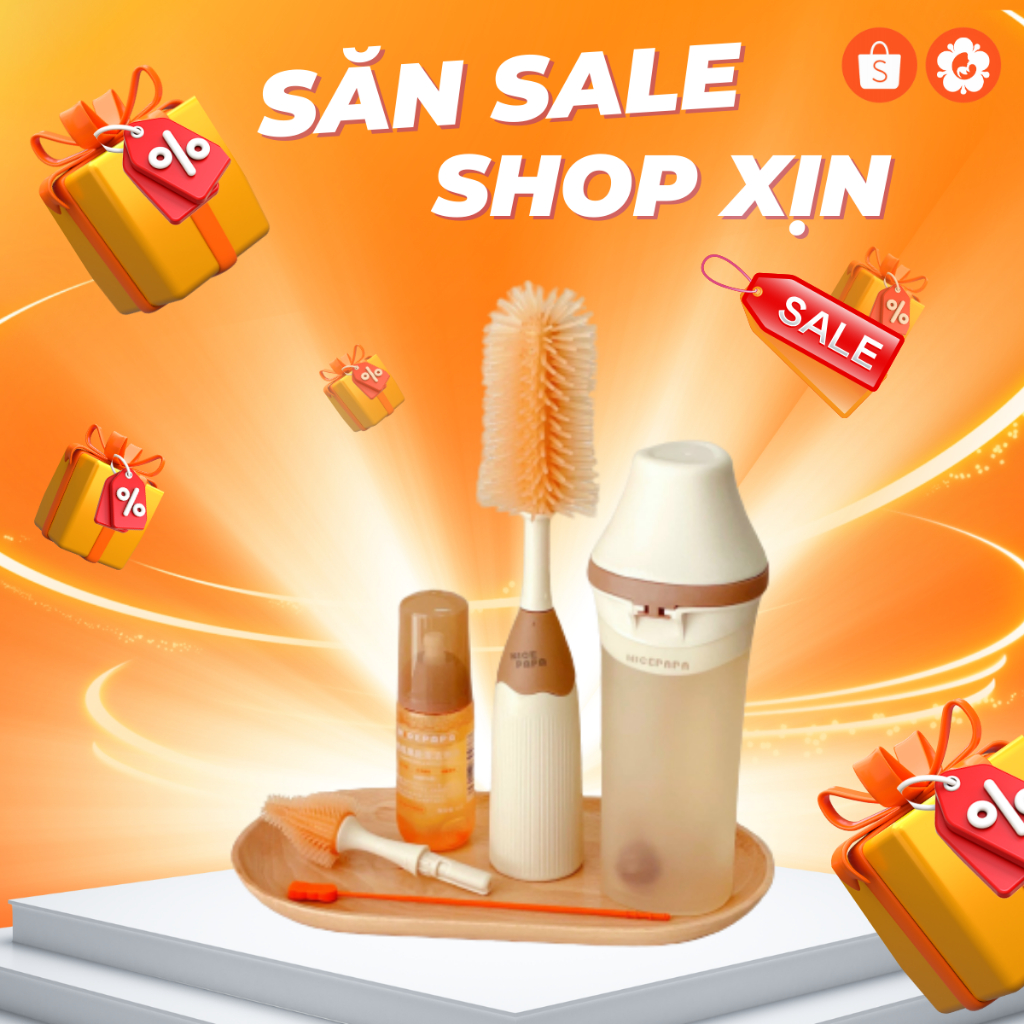 Bộ chổi cọ rửa bình sữa Nicepapa cao cấp, làm sạch 360 độ, tạo bọt, chất liệu an toàn cho bé ...