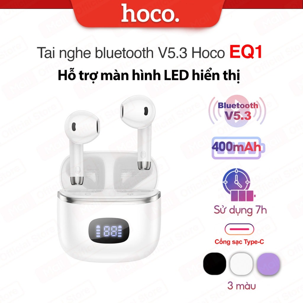 Tai nghe Bluetooth V5.3 Hoco EQ1 pin 400mah , sử dụng đến 7 giờ , thiết kế sang trọng,vỏ sạc có ...