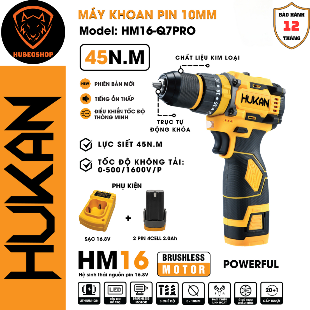 [Hãng Chính Hãng] Máy Khoan Pin HUKAN HM16-Q7PRO,Động Cơ Không Chổi ...