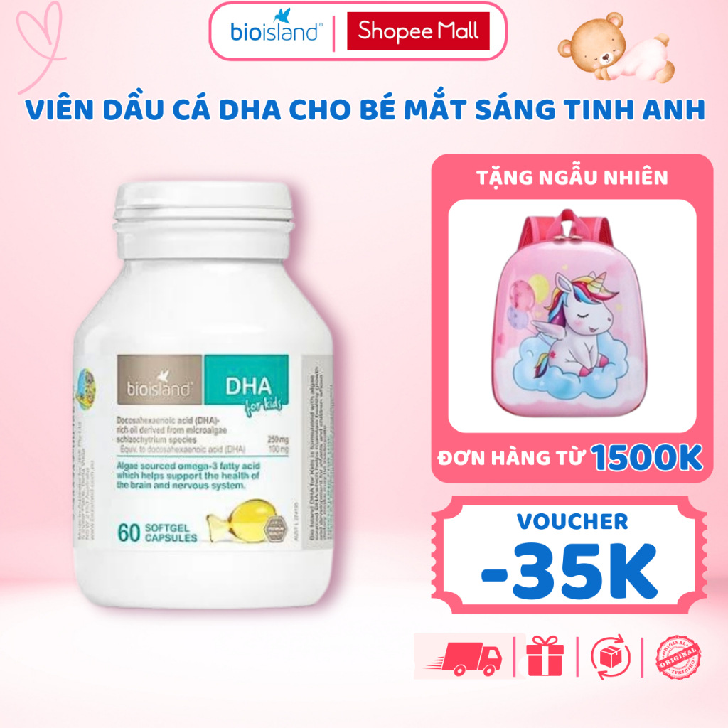 Combo viên uống Bioisland DHA For Kids giúp phát triển trí não và hệ thần kinh cho trẻ 60 viên ...