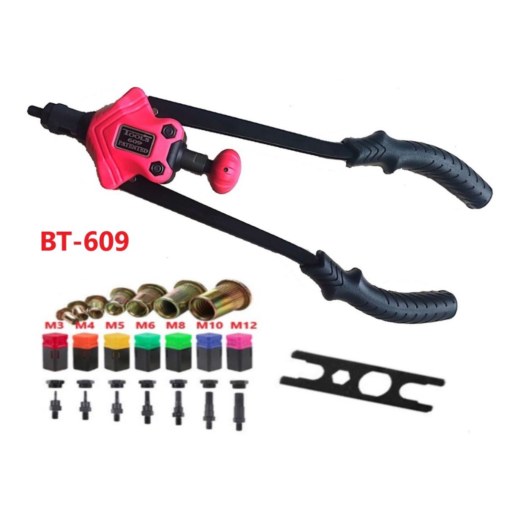 Kìm rút siết ốc tán bằng tay BT-609. Kìm rút đai ốc rút BT-609. HỘP NHỰA (Mũi rút M3 đến M12 ...