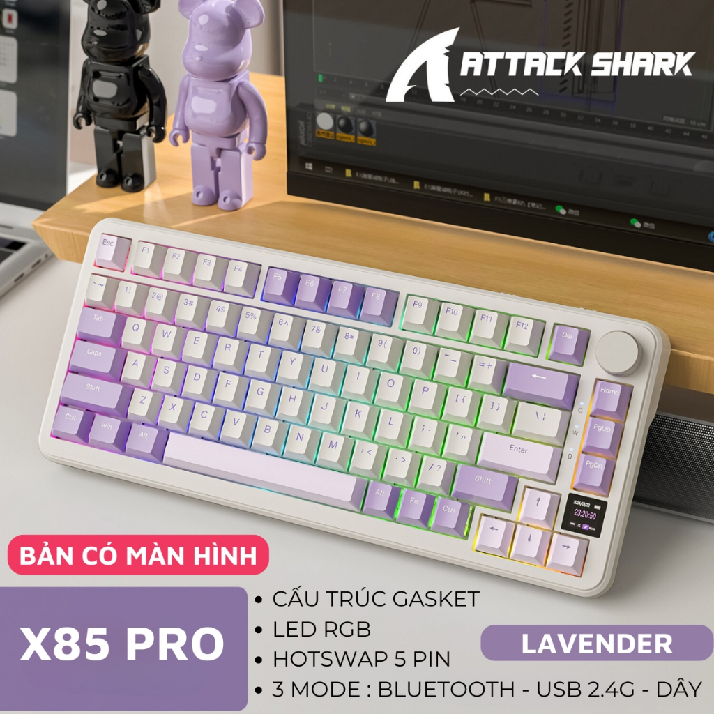 Bàn Phím Cơ Không Dây Bluetooth Ziyou Attack Shark X85PRO LED RGB Có Màn Hình | Shopee Việt Nam
