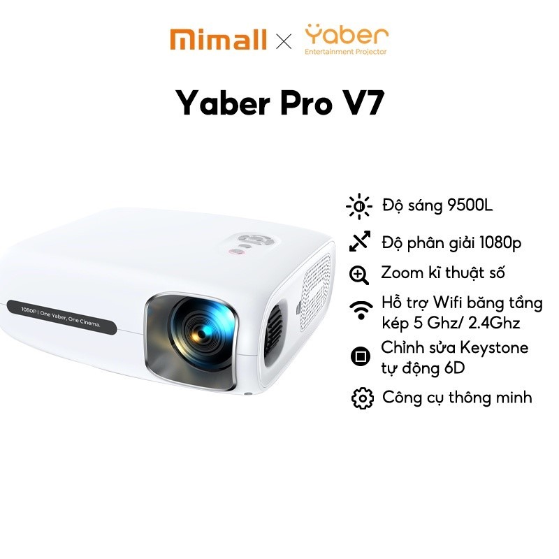 Máy chiếu gia đình YABER PRO V7 Wifi 5Ghz Full HD Độ sáng 9500 Lumens - Keystone 6D hiệu chỉnh 4 ...