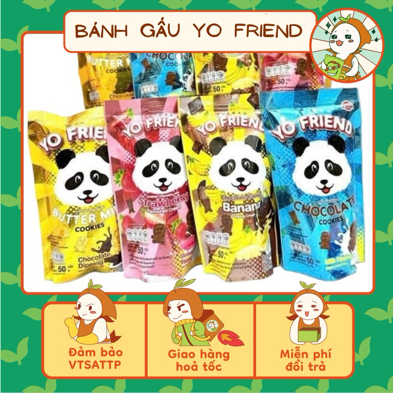 Bánh quy gấu chấm kem socola sữa Yo Friend cookies Thái Lan ( gói 50g ...