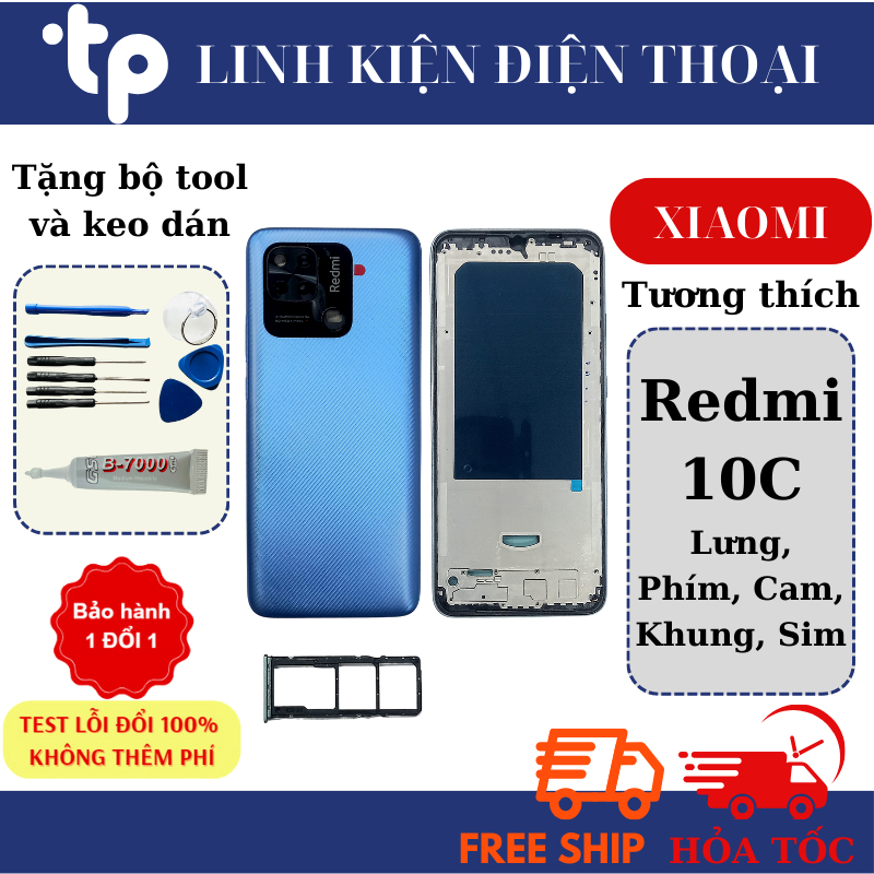 Bộ Vỏ Xiaomi Redmi 10C ~Lưng, Sườn, Phím, Cam, Khung, Sim~ ( Tặng bộ ...