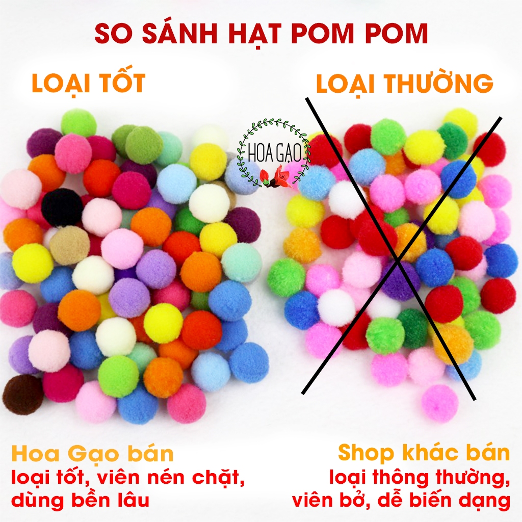 Pom pom 100 hạt bông pompom 1.0cm LOẠI TỐT GP10I đồ trang trí tết diy ...