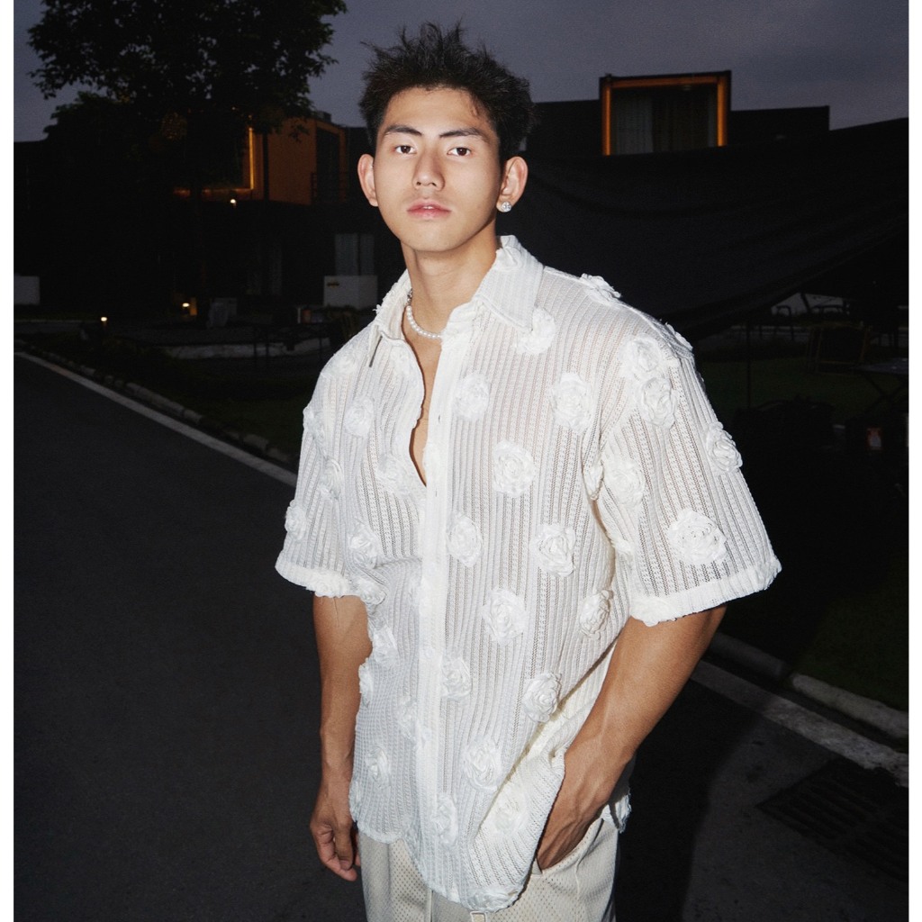 Áo Sơ Mi Dệt Kim Phối Bông Hoa Dệt Nổi Lên Áo, Dòng Vải Cao Cấp Premium Unisex Mr Smile 99 Shop ...