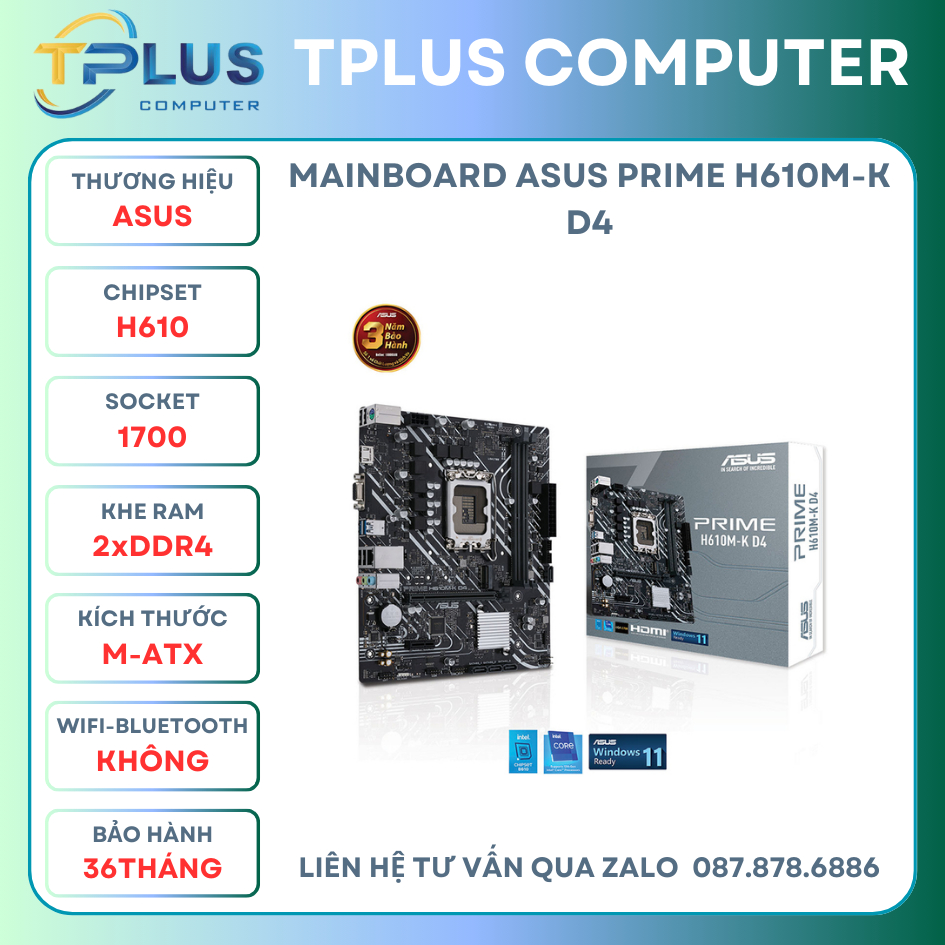 Mainboard Asus PRIME H610M-K D4 (Intel H610, LGA 1700, M-ATX, 2 khe Ram DDR4) | Shopee Việt Nam