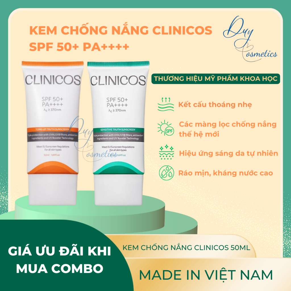Kem Chống Nắng Clinicos Sensitive Truth Và Tone Up Truth Sunscreen ...
