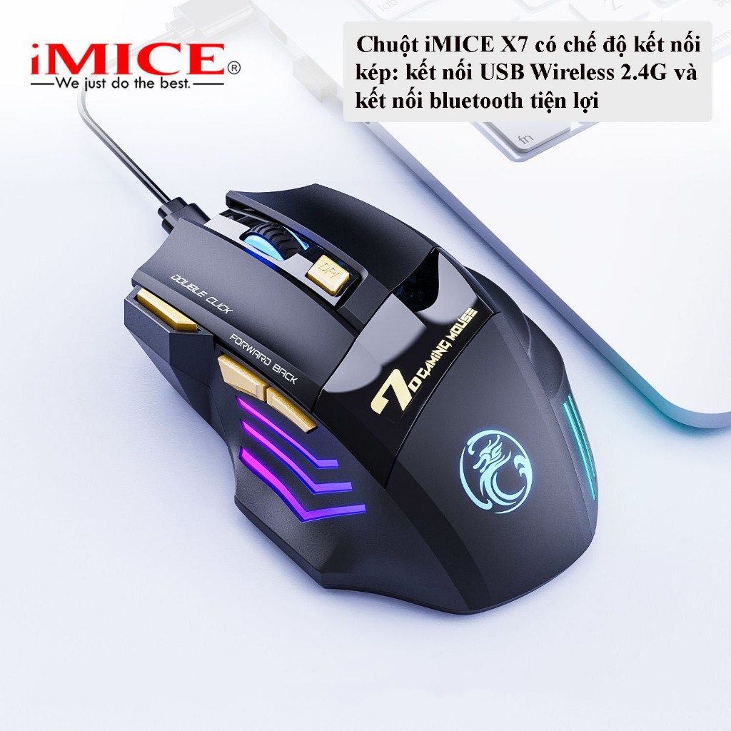 Chuột không dây Bluetooth iMICE X7 Wireless 2.4Ghz pin sạc chống ồn ...