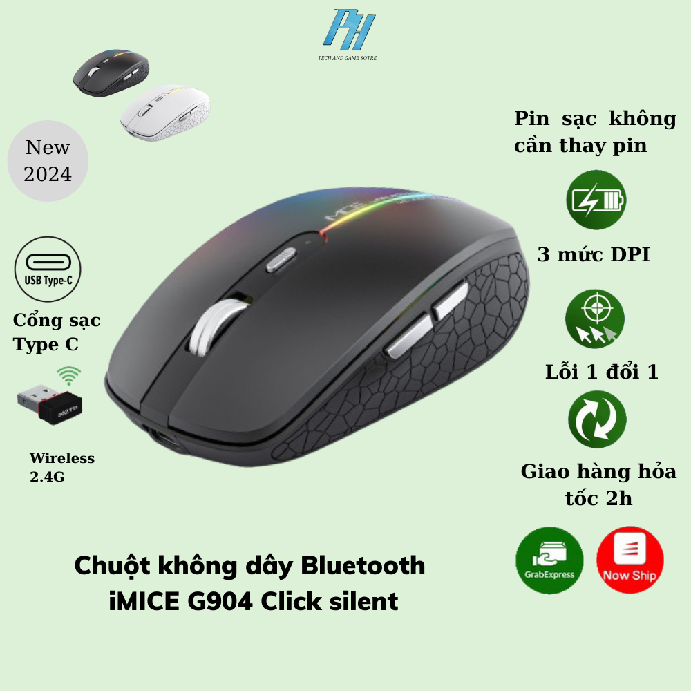 Chuột không dây bluetooth iMICE G904 wireless 2.4G chế độ kép, Pin sạc ...