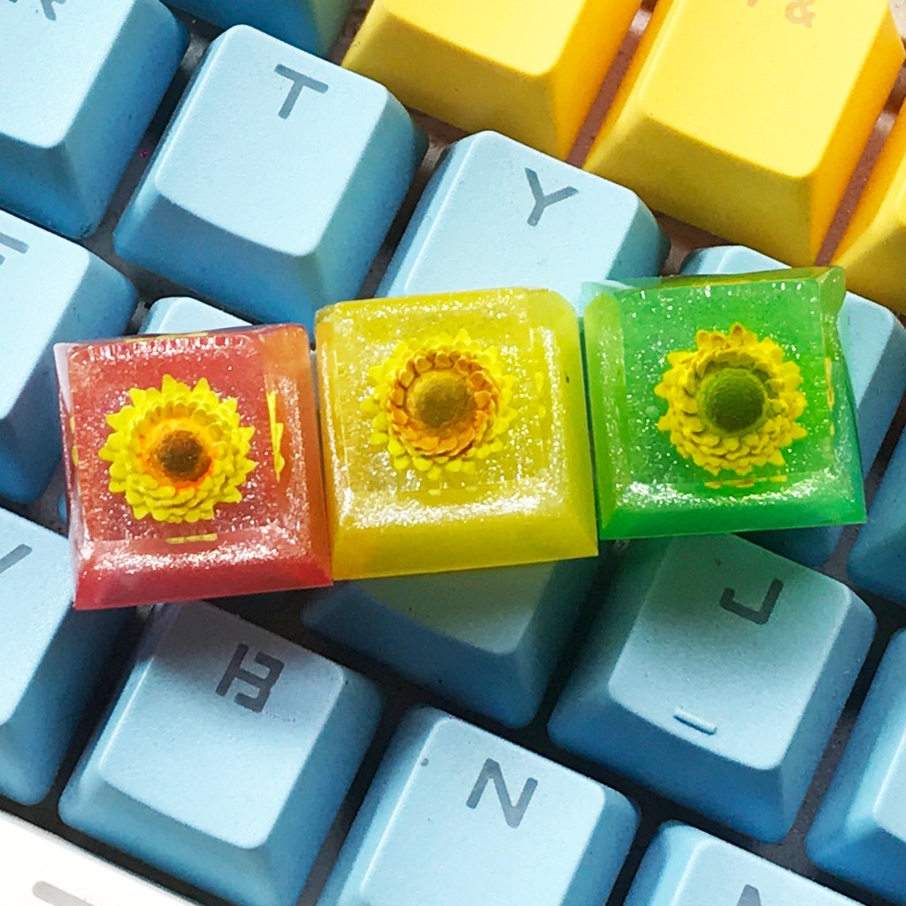 Keycap hoa hướng dương, nút bàn phím cơ, 1u keycap, keycap từ keo epoxy ...