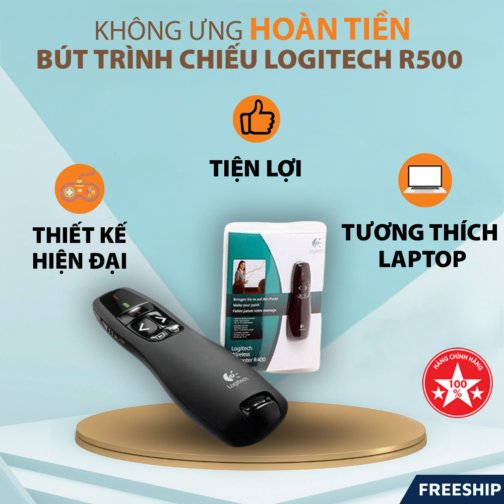 BÚT TRÌNH CHIẾU LOGITECH, R500 CÓ LOGO SIÊU NHẠY, TIA SÁNG ĐỎ TẶNG KÈM ...