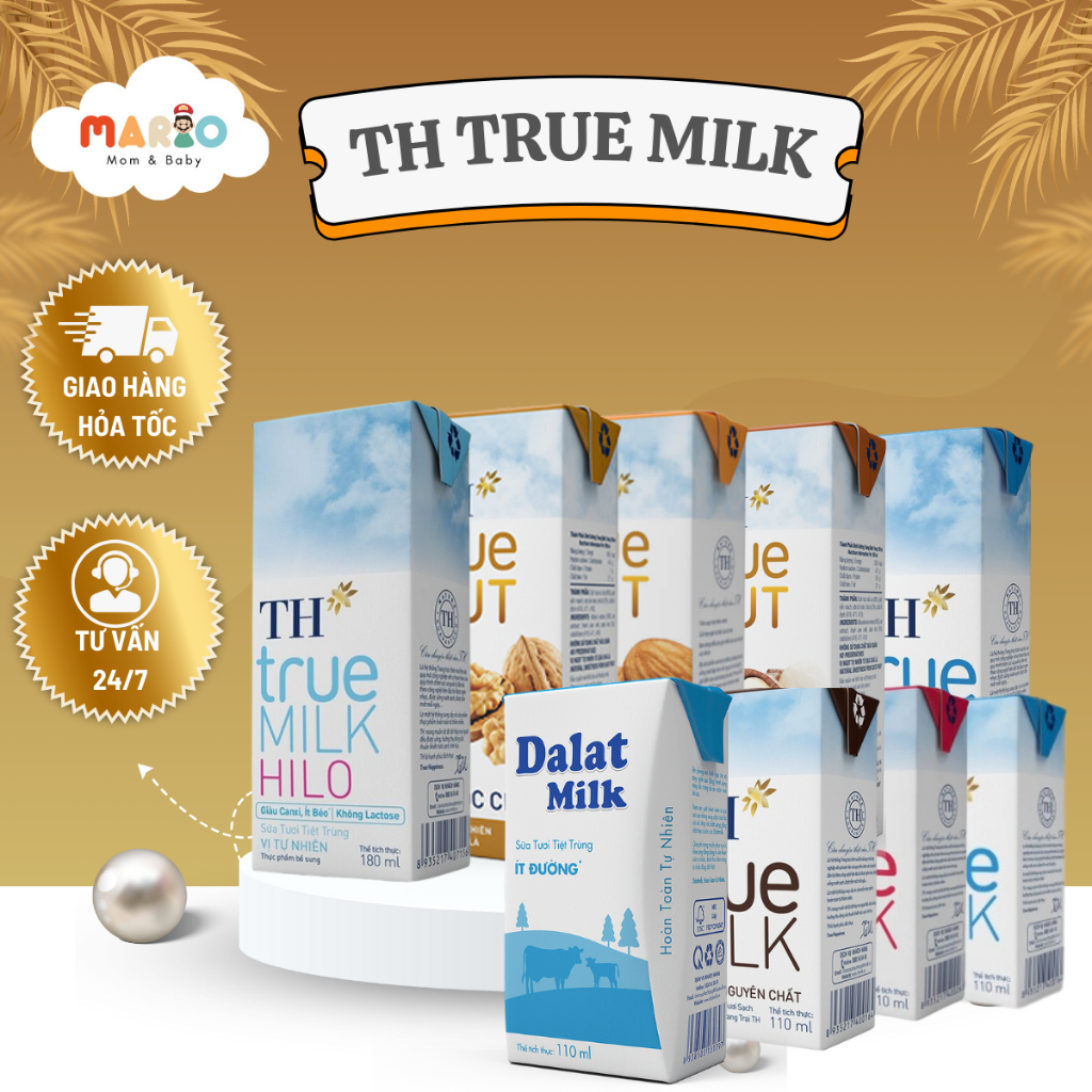 Thùng 48 hộp sữa tươi tiệt trùng có đường, ít đường TH True Milk 180ml/ 110ml (nhiều vị ...