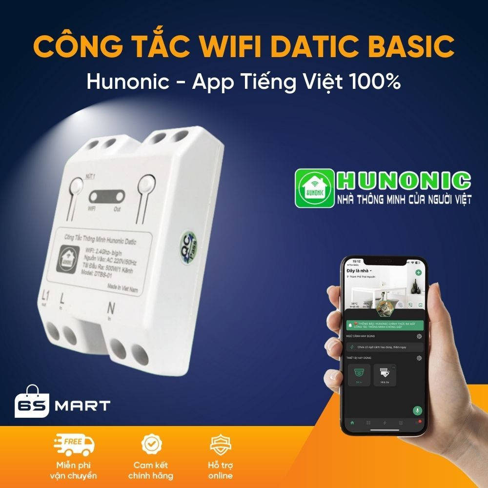 Công tắc wifi thông minh Hunonic Datic Basic 500W điều khiển trên điện ...