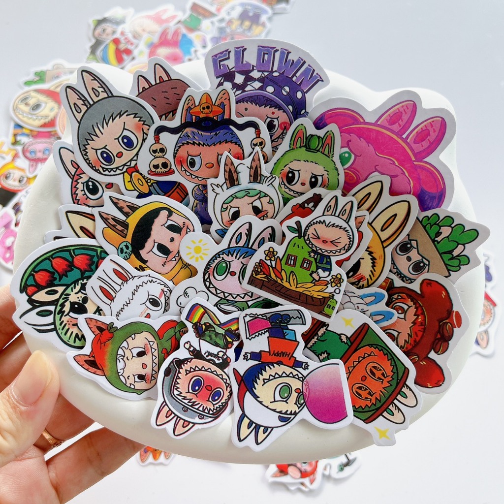 80 sticker labubu quái vật thỏ dễ thương hình dán dùng trang trí sổ tay ...