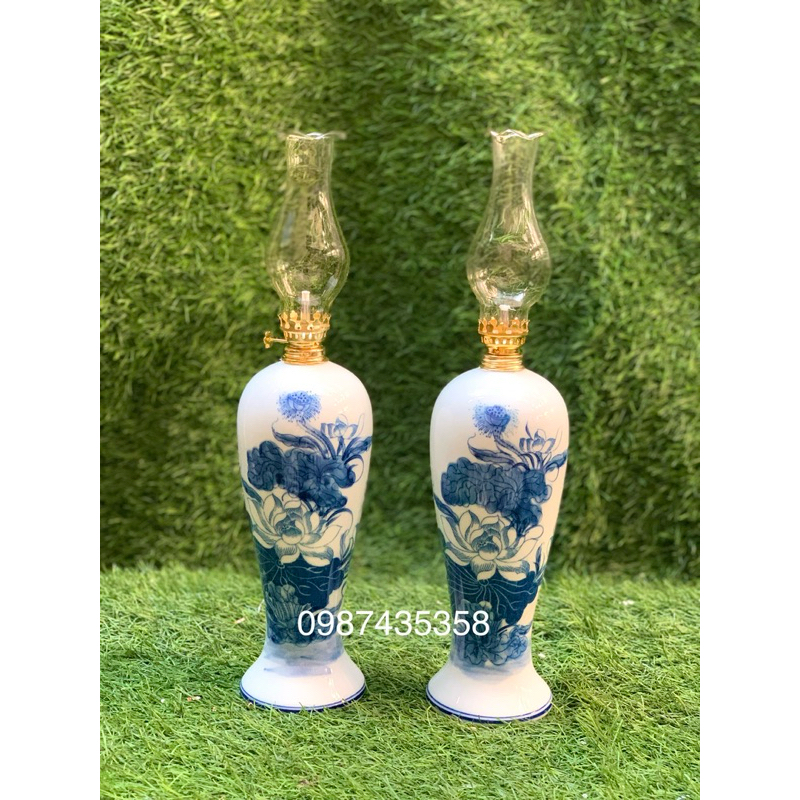 Đèn dầu sen lam dáng dế gốm sứ Bát Tràng | Shopee Việt Nam