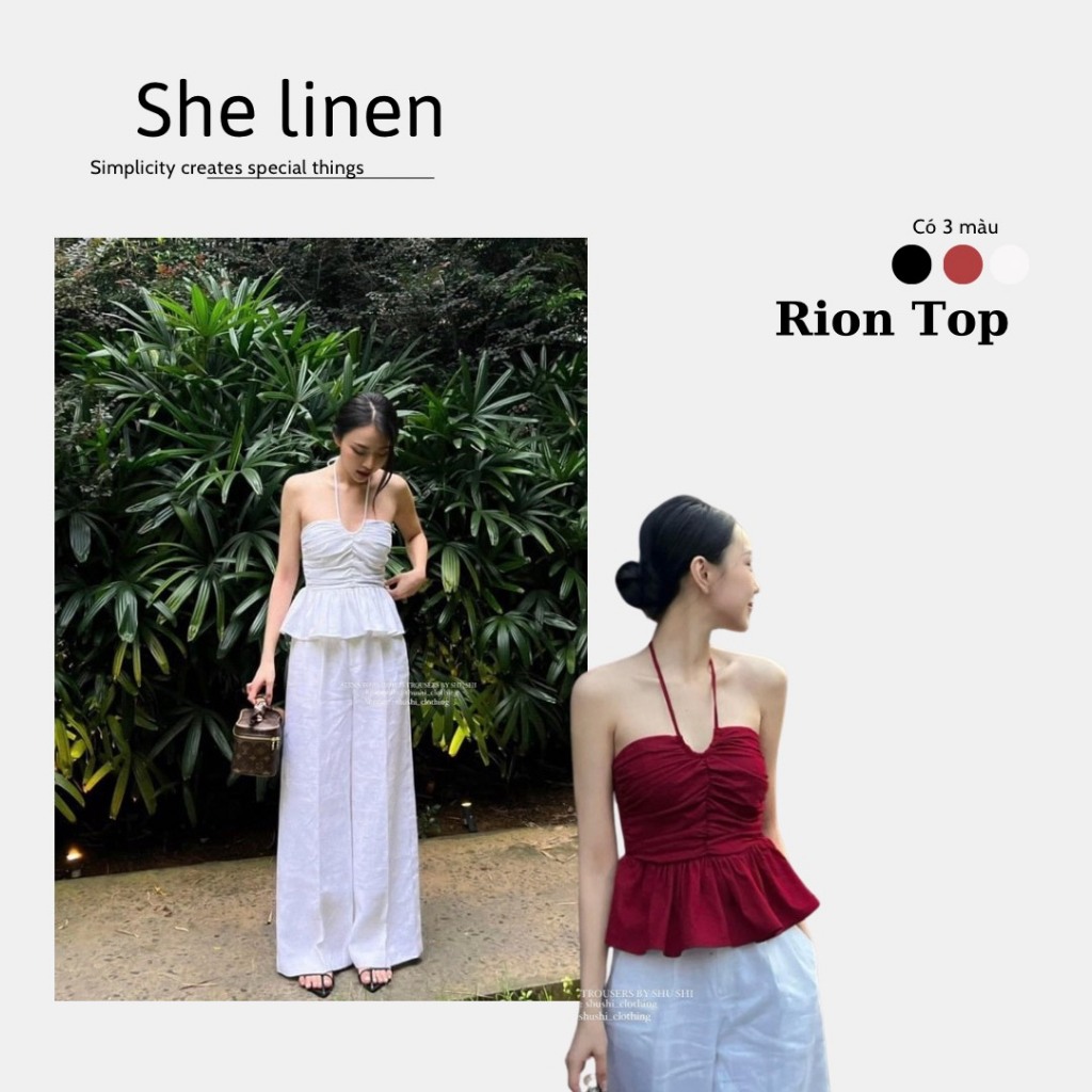 RION TOP- Áo Yếm Xếp Ly Ngực Peplum Linen by She Linen | Shopee Việt Nam