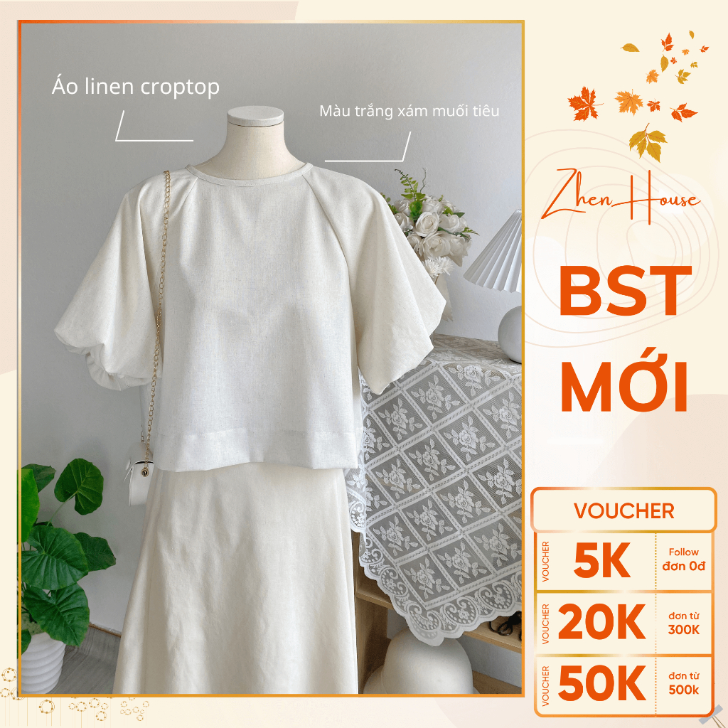 Áo Linen Nữ Kiểu Dáng Croptop Form Rộng Cổ Tròn Tay Bồng Nơ Cổ AK03 ...