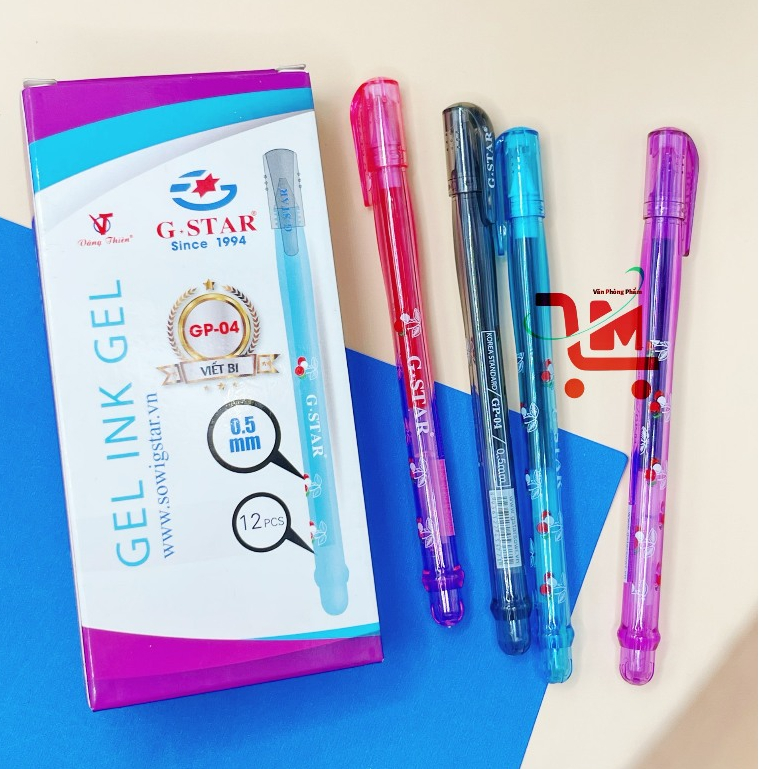 Hộp 12 Cây Bút Gel Nước G-STAR GP-04 Ngòi 0.5mm, Mực Xanh, Đỏ, Đen, Tím [Viết Nước GP04 Dành Cho ...