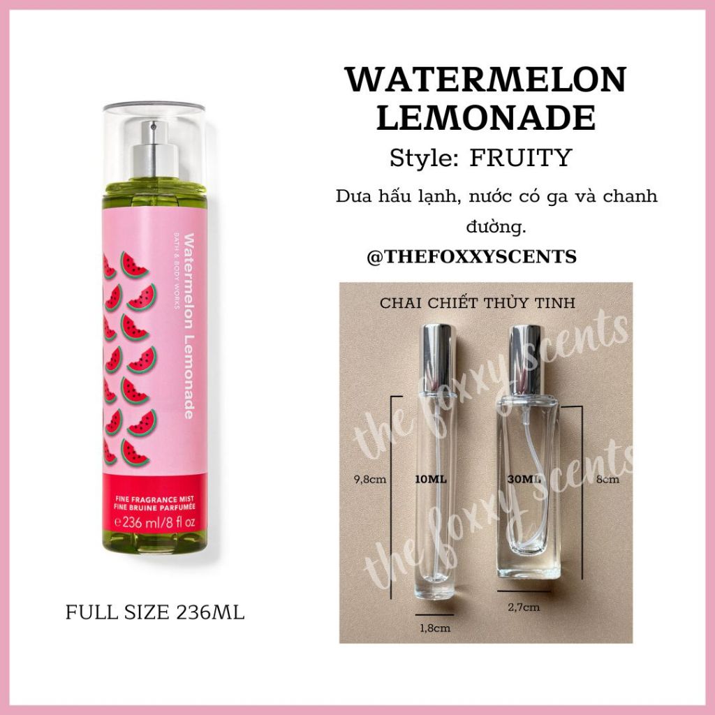 [US ONLY] WATERMELON LEMONADE Body Mist (Xịt thơm) Chiết 10ml / 30ml ...