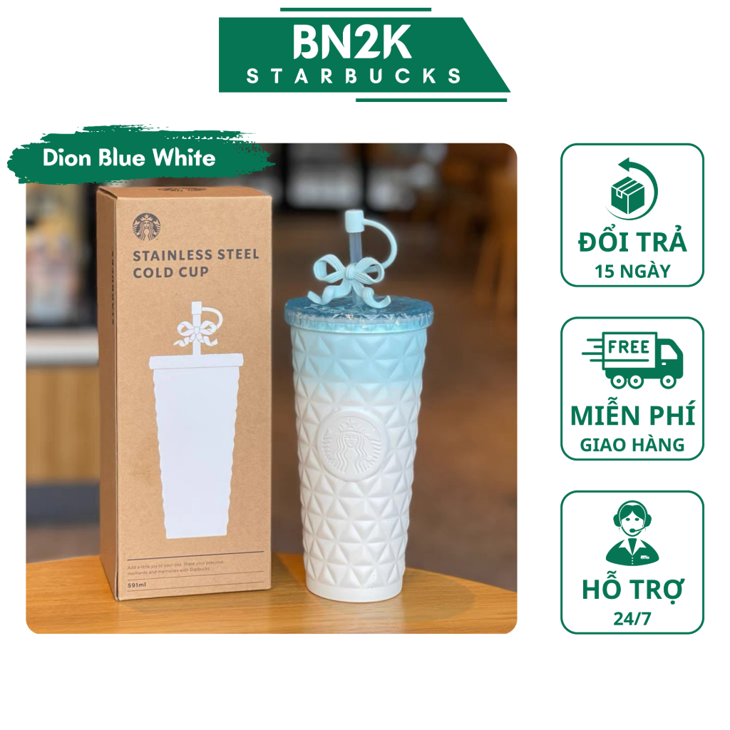 Ly Giữ Nhiệt Starbucks Dion Blue White 591ml Kèm Topper Nơ, Starbucks ...