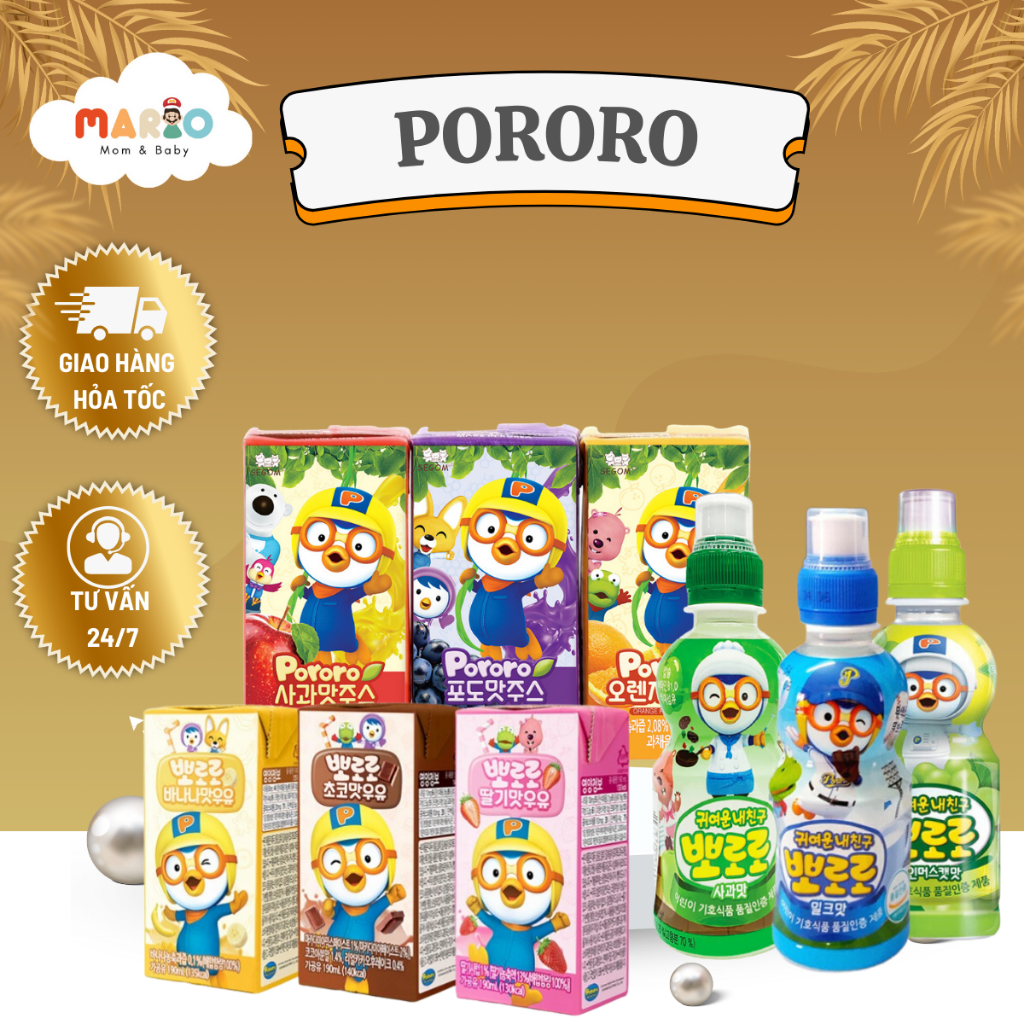 Sữa Pororo Hàn Quốc Vị Chuối, Dâu, Socola 190ml/ Nước Ép Trái Cây Pororo Táo, Nho, Sữa 235ml ...
