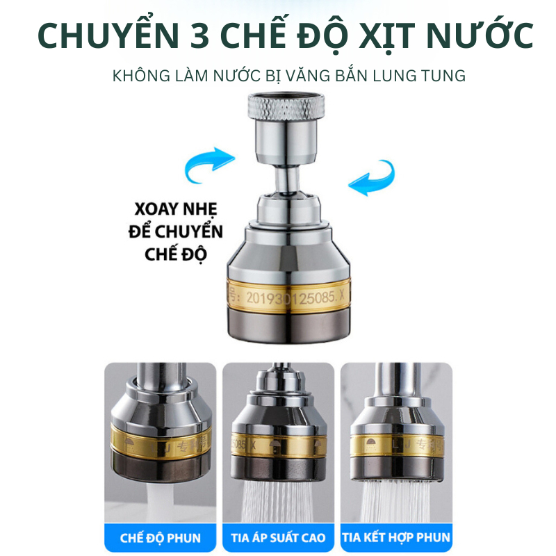 Đầu Vòi Rửa Bát Cao Cấp 3 Chế Độ Phun Cực Mạnh Xoay 360 Độ Chất Liệu Đồng Thau Inox 304 Sử Dụng ...