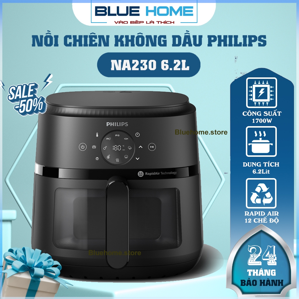 Nồi Chiên Không Dầu Điện Tử Philips NA230/00, 6.2 lít |1700W, Cửa Sổ ...