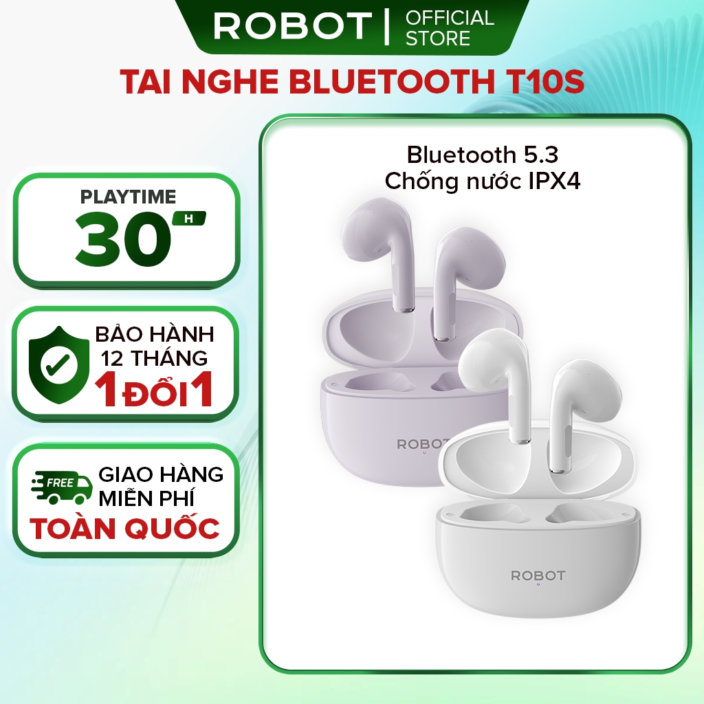 Tai Nghe TWS Bluetooth ROBOT Flybuds T10S Semi-in-ear, Playtime 30H ...