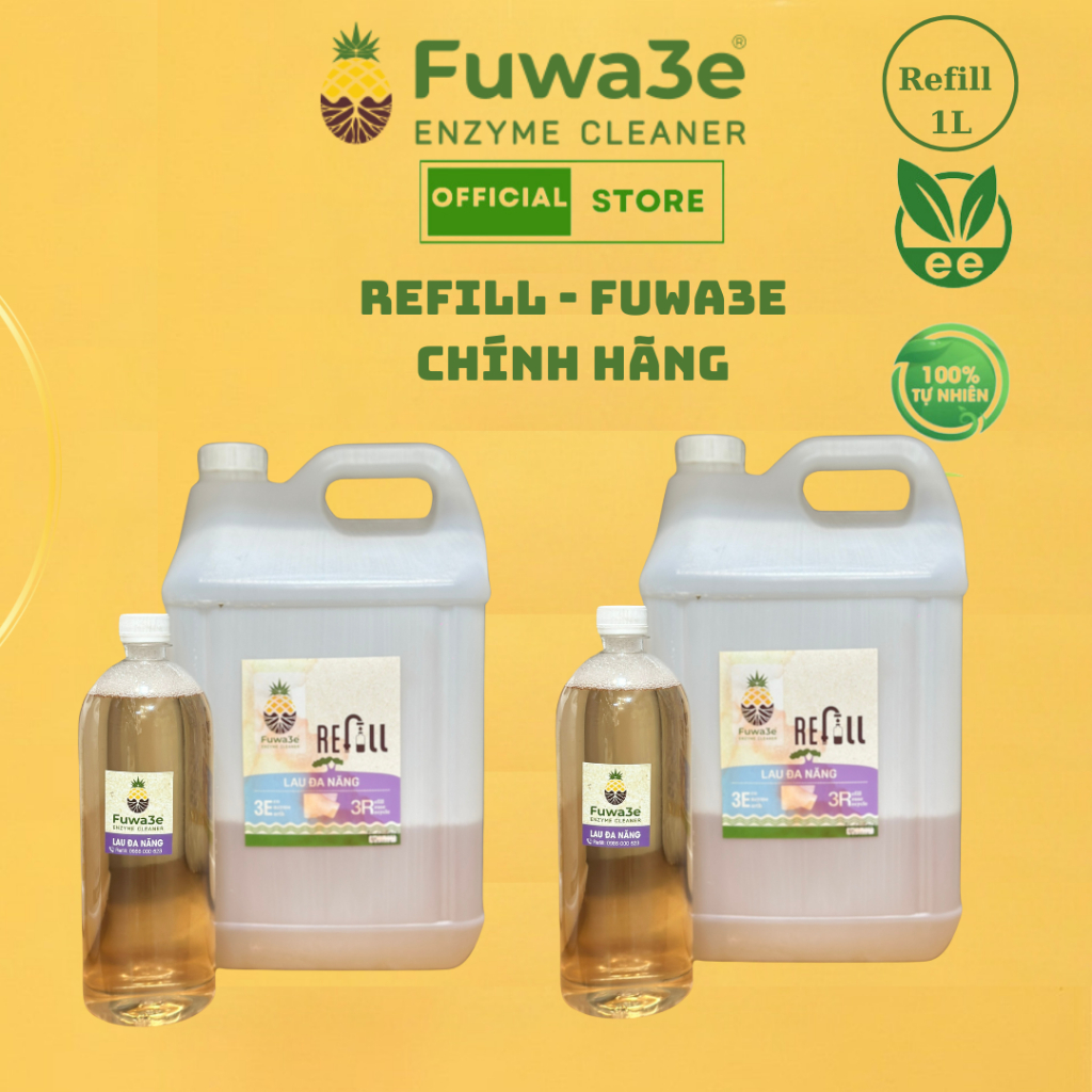 Refill sản phẩm Fuwa3e hữu cơ 100% thiên nhiên 1L tiết kiệm (nước giặt ...