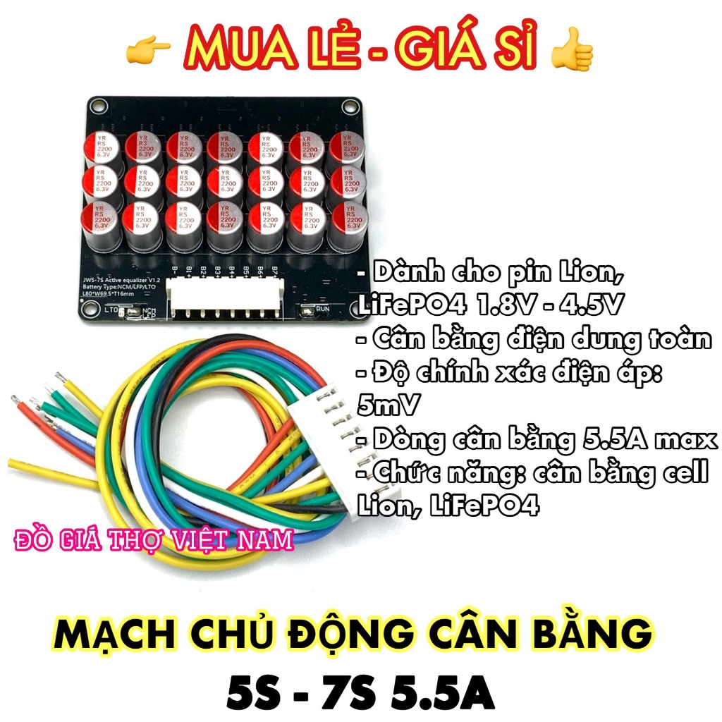 [ĐGTVN] Mạch CB cân bằng chủ động 5.5A cho pin Li-ion & LiFePO4 (5S - 7S) | Shopee Việt Nam