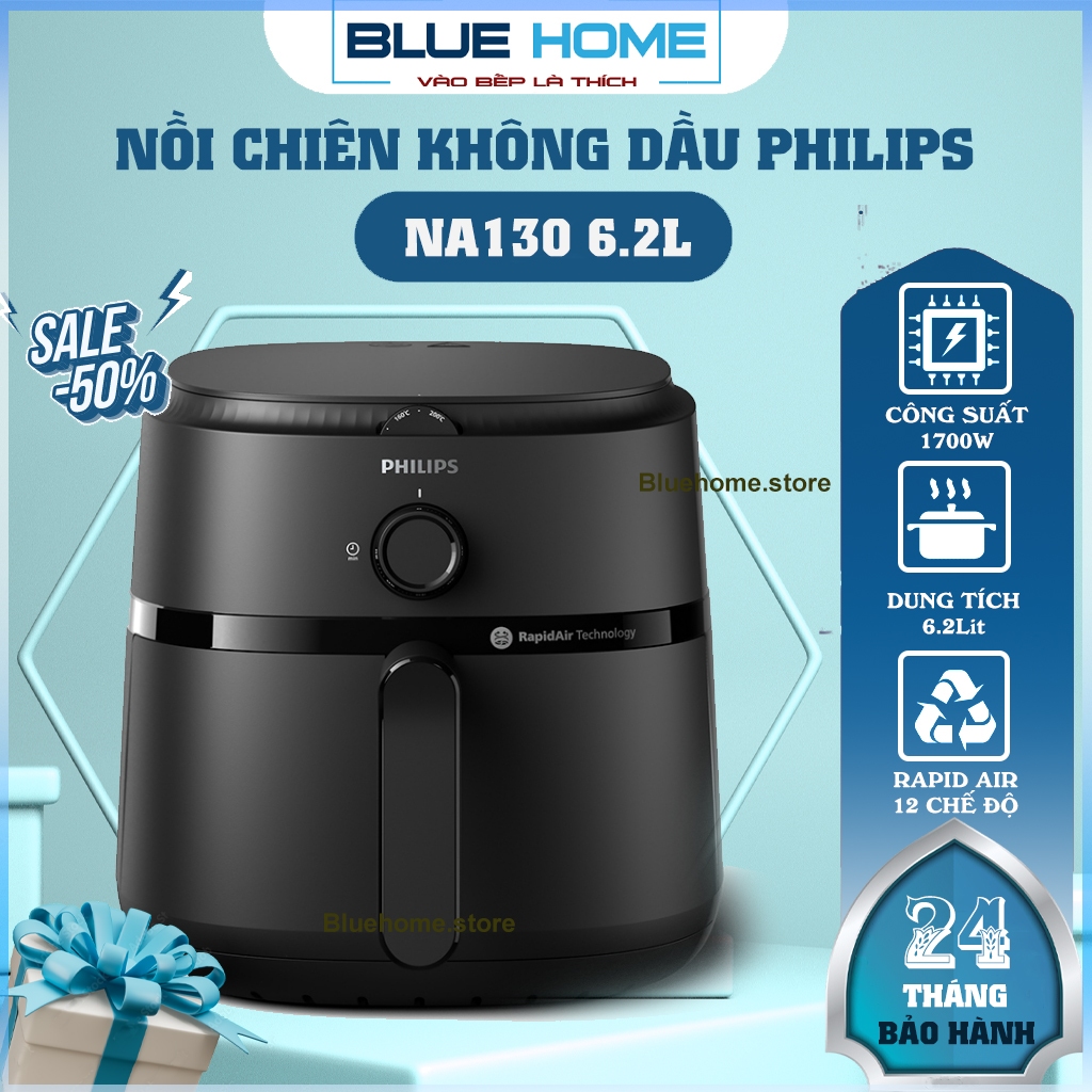 Nồi Chiên Không Dầu Philips NA130/00, 6.2 lít |1700W. Nút Vặn Dễ Sử ...