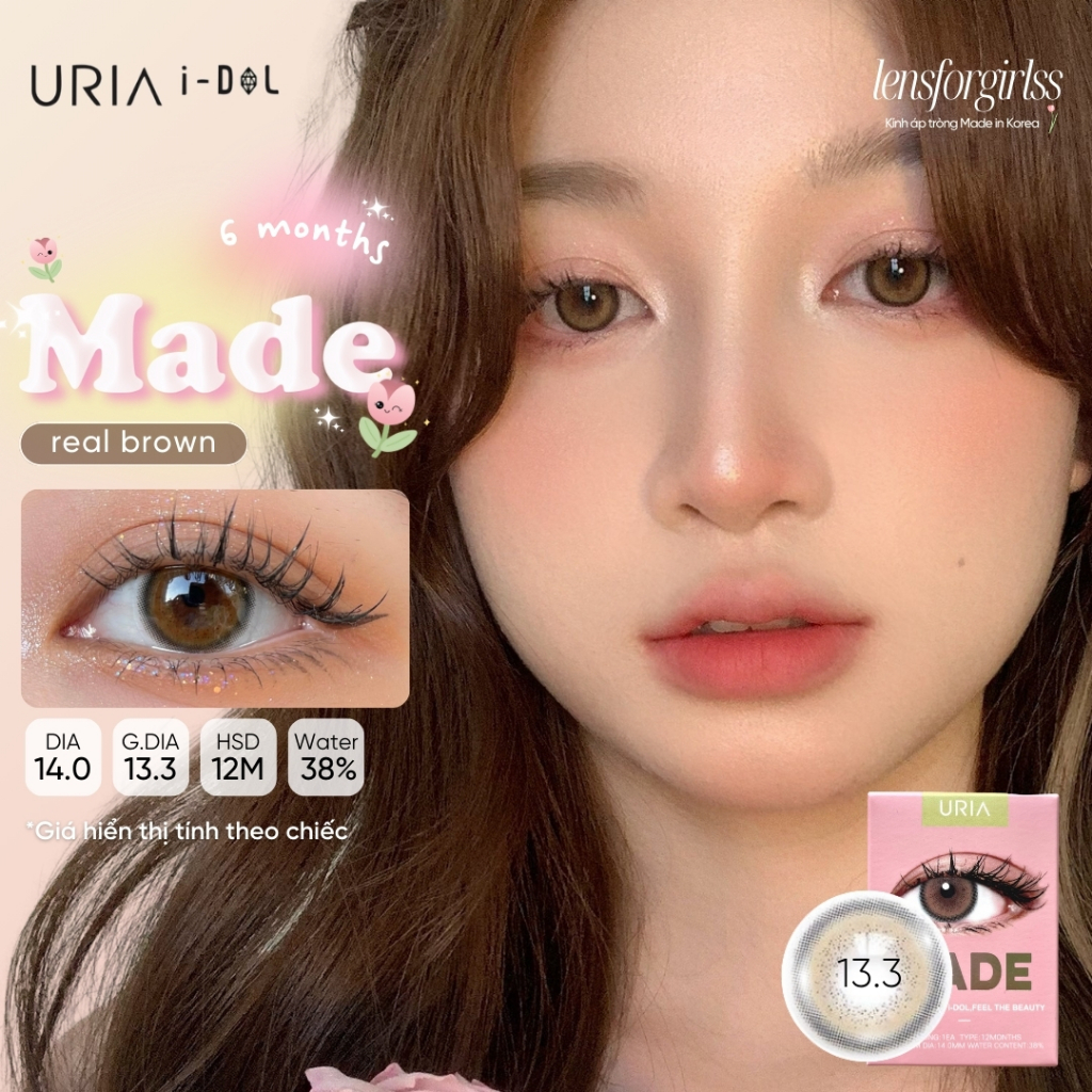 Kính áp tròng nâu sáng có viền MADE REAL BROWN chính hãng URIA I-DOL | HSD 6-12 tháng | Lens cận ...
