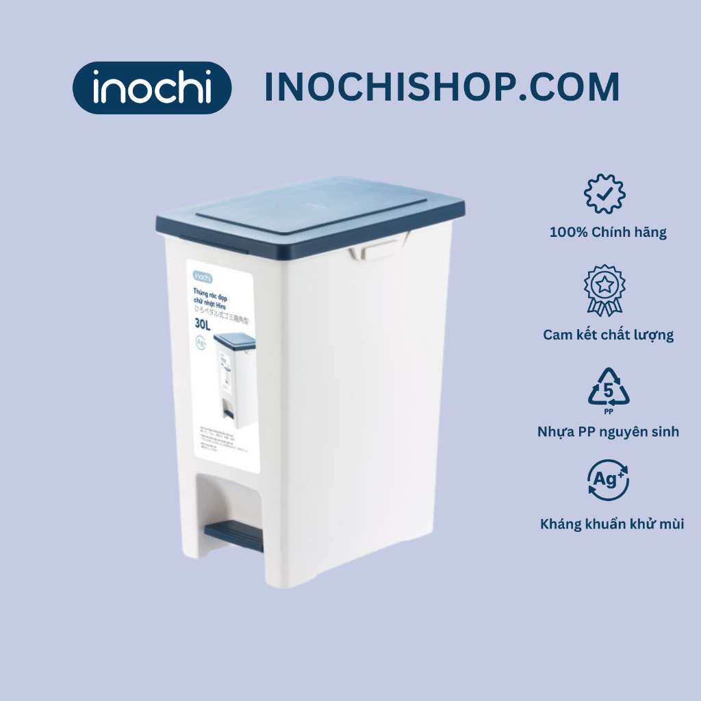 Thùng rác đạp chữ nhật mẫu đẹp Inochi size lớn 30L (tiêu chuẩn Nhật Bản ...