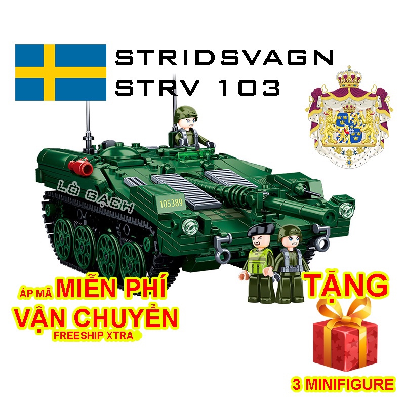 Bộ xếp hình xe tăng Strv 103 Stridsvagn quân đội Thụy Điển 692 chi tiết ...