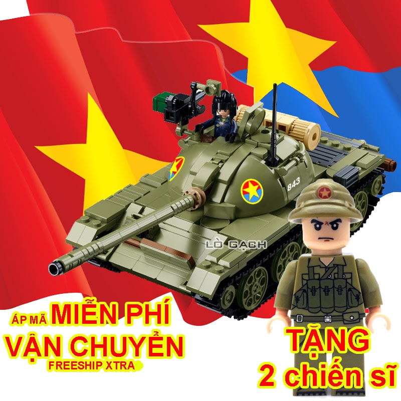Bộ xếp hình xe tăng T54 T55 Type 59 số hiệu 843, 390, 377 Quân đội Nhân dân Việt Nam 3 trong 1 ...