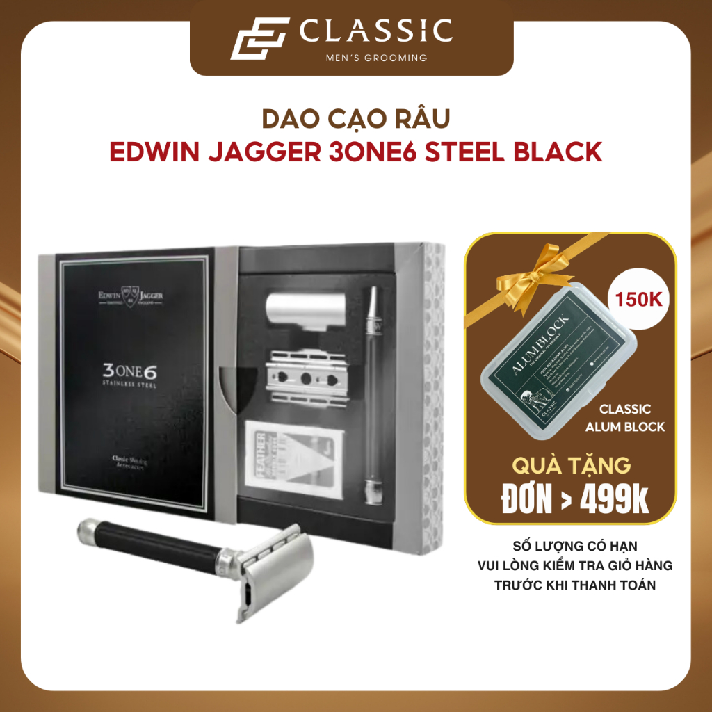 Dao cạo râu Edwin Jagger 3ONE6 Stainless Steel Black Safety Razor ...