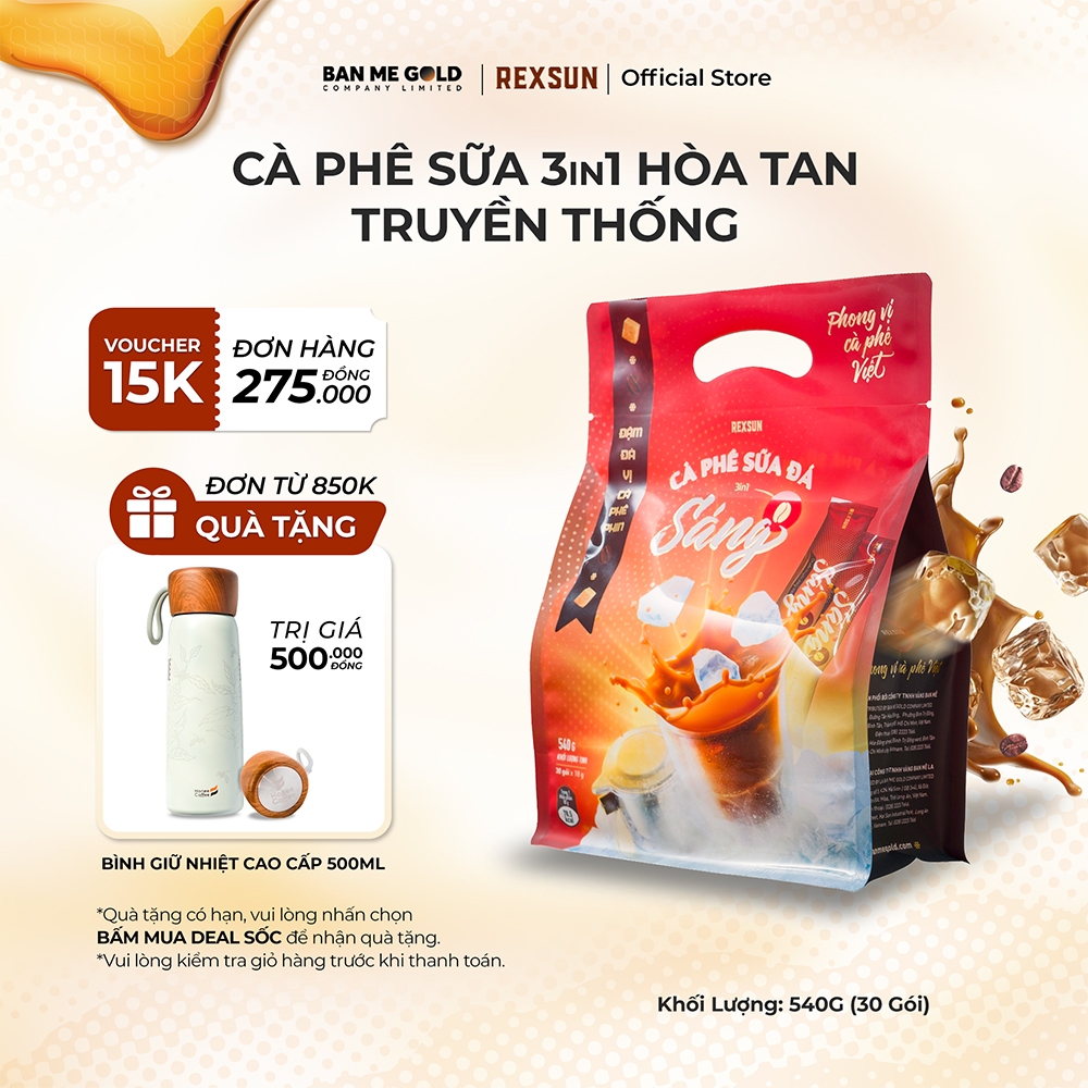 [TẶNG BÌNH GIỮ NHIỆT] Cà Phê Sữa Đá 3in1 Tiện Lợi - Sáng - Túi 540g (30 gói) - Cafe Hòa Tan Sữa ...