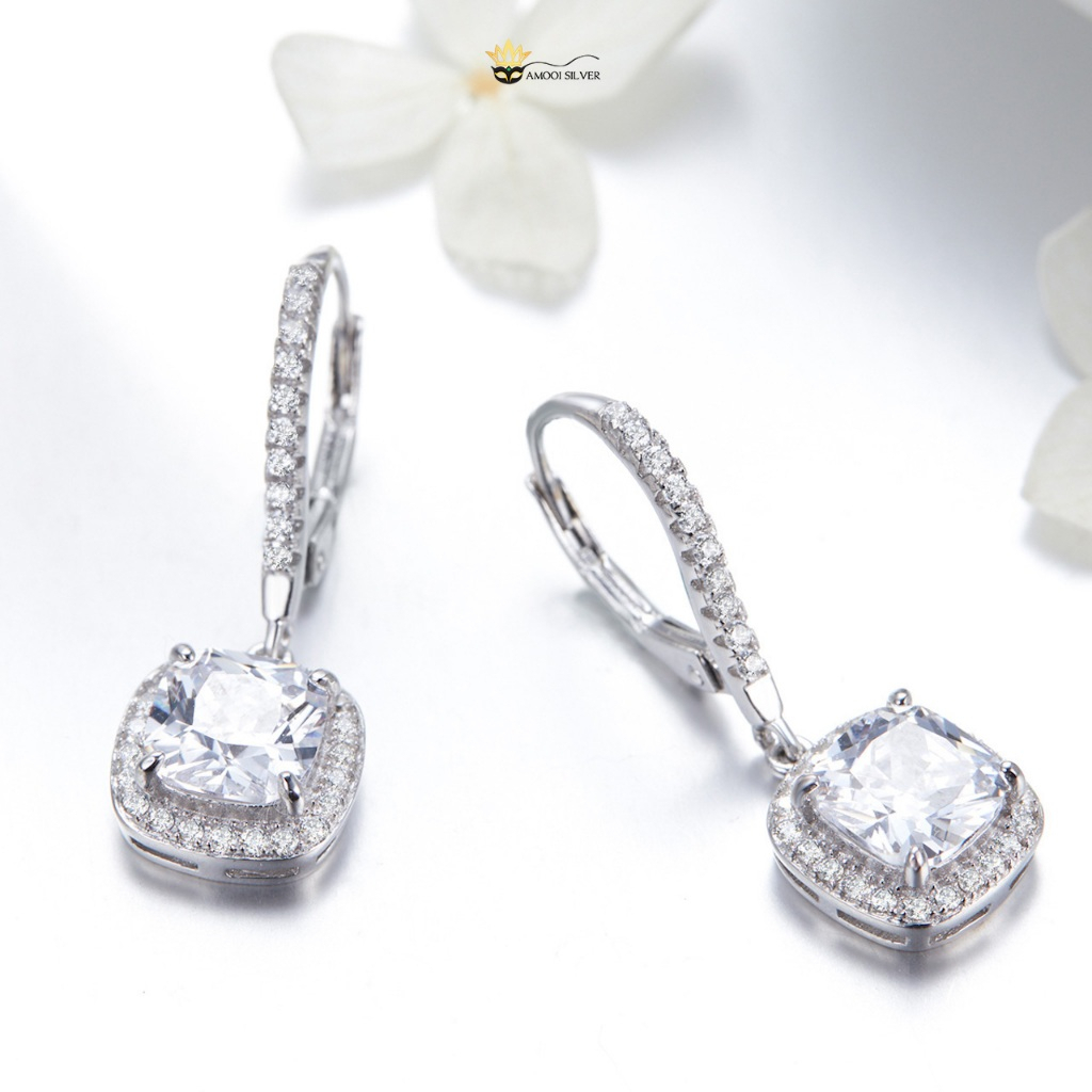 Bông Tai Bạc S925 Khoen Đá Vuông Cao Cấp Đường Kính 8mm - AMOOI SILVER ABH520 | Shopee Việt Nam