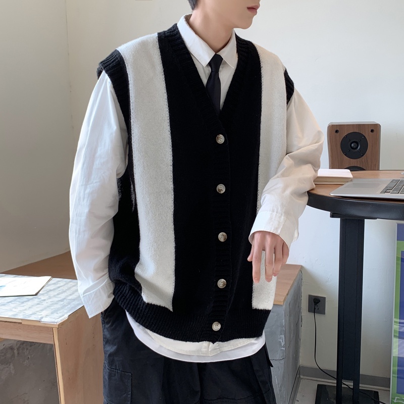 Áo ghile len dạng cardigan nam cổ V, áo gile len nam form rộng Hàn Quốc ...